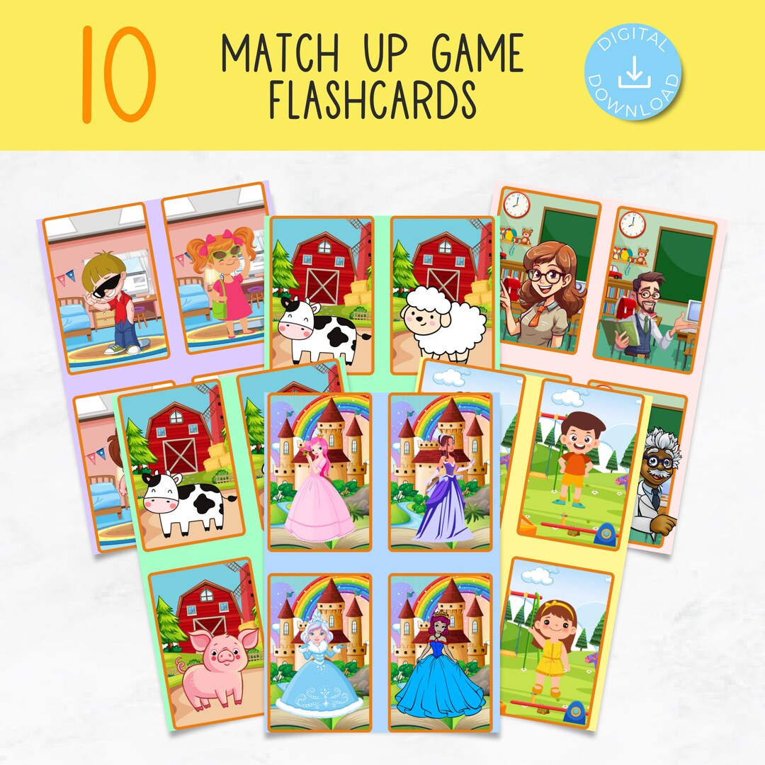 Match up Game - Memory Matching Set. Kids Matching Game. Educational ...