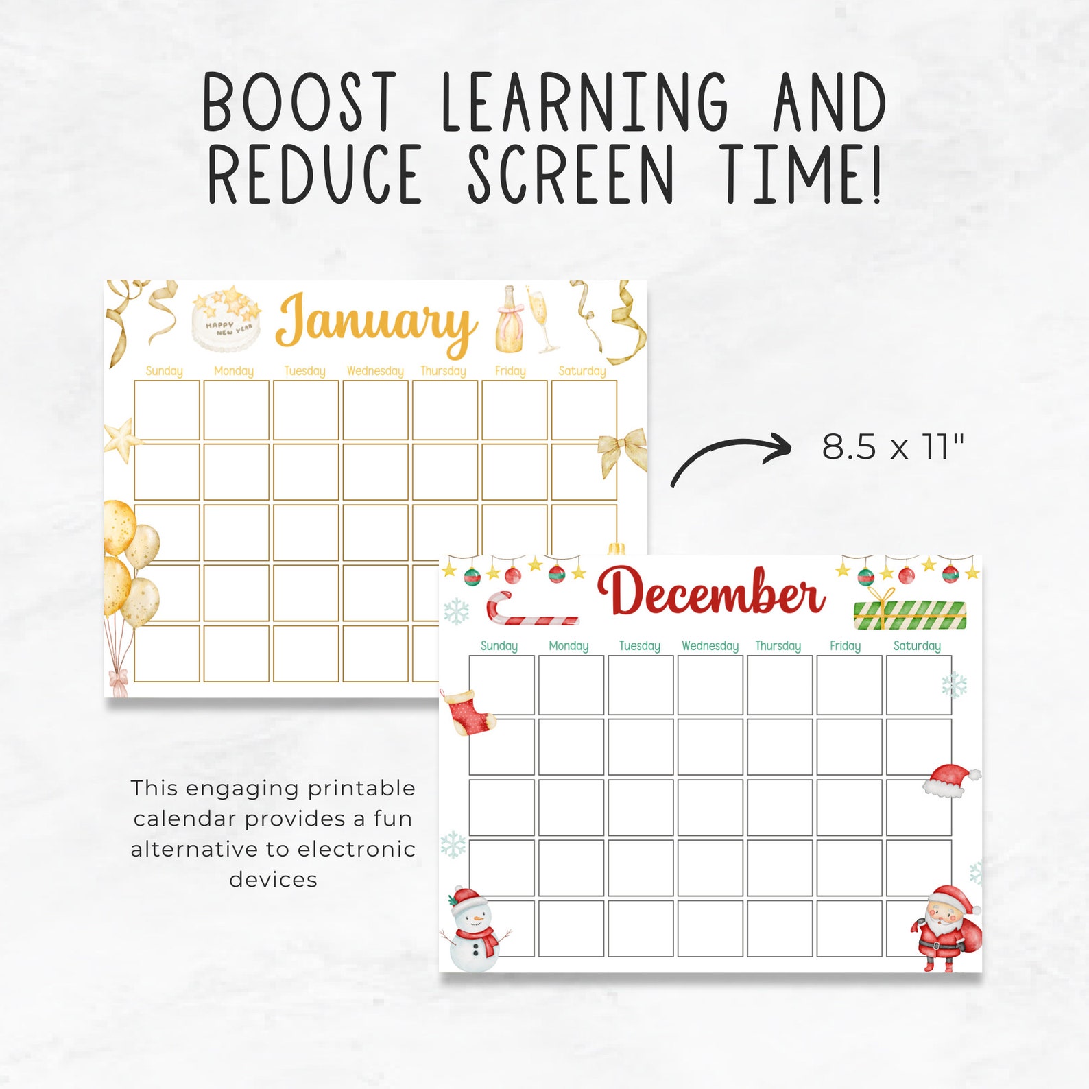 Printable Holiday Calendars for Kids, Homeschool Calendar, Undated ...