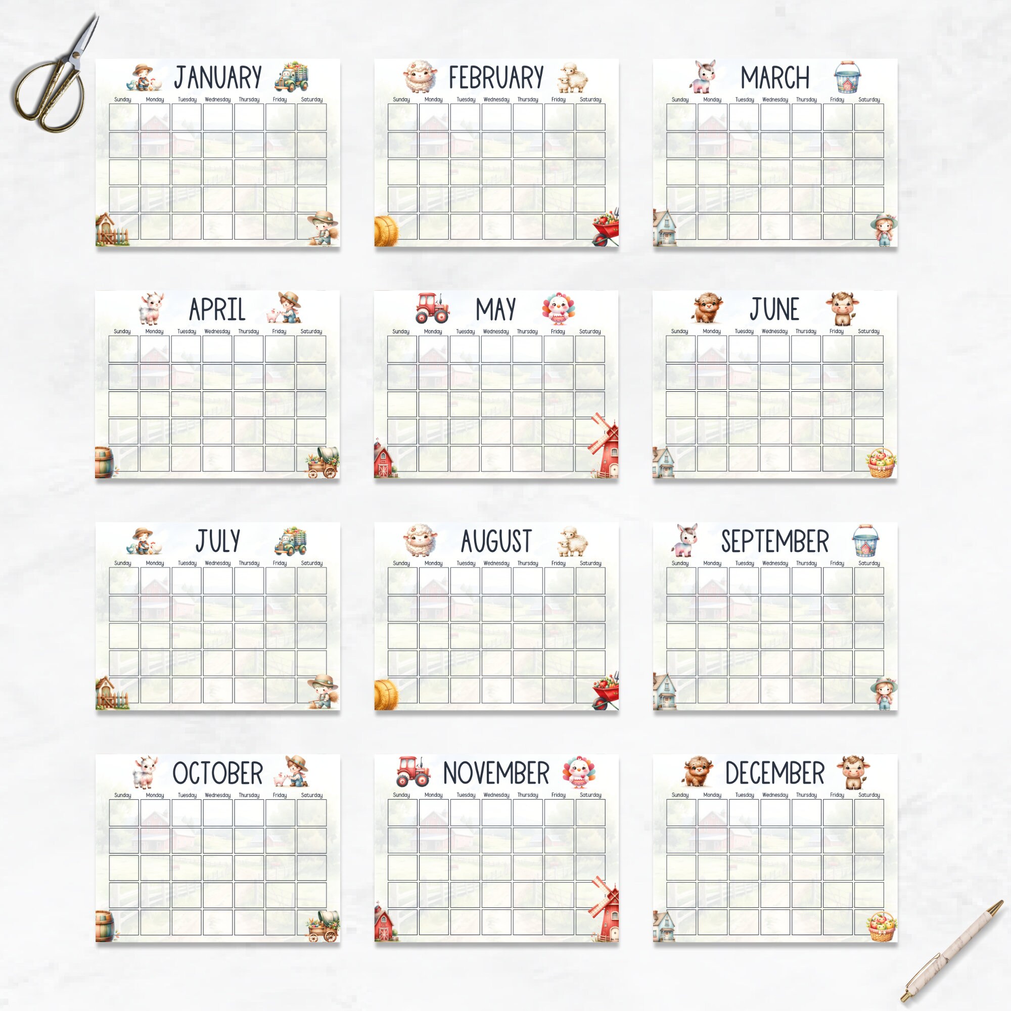 Printable Calendar Bundle for Kids, Undated Printable Kids Calendars ...