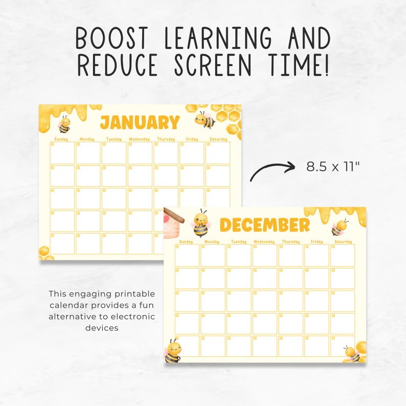 Calendarios imprimibles de abejas, calendario de educación en el hogar ...