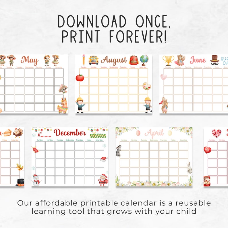 Printable Holiday Calendars for Kids, Homeschool Calendar, Undated ...