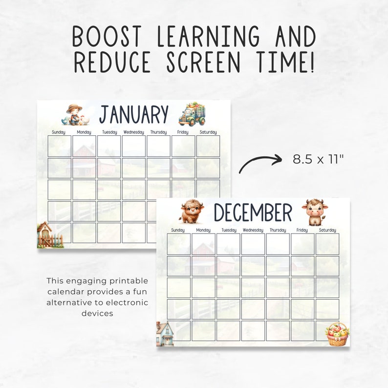 Farm Animals Printable Calendars, Undated Printable Kids Calendars ...