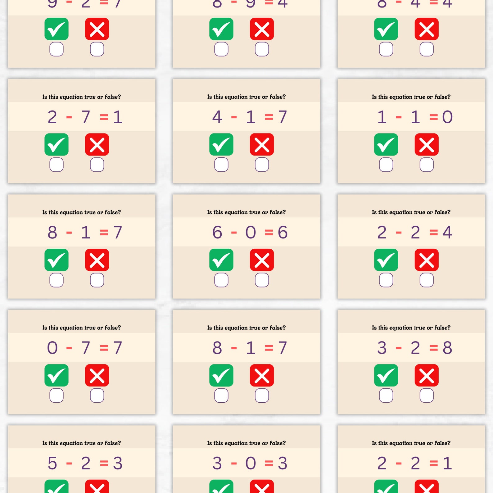 Crosscheck, True or False Game - Math Games for Kids. Educational ...