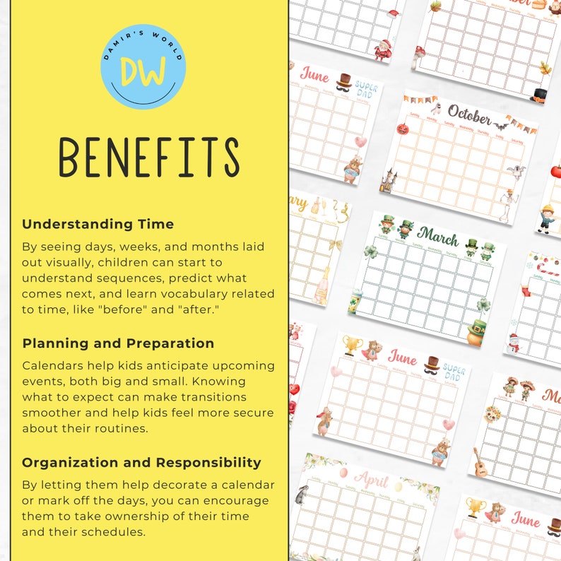 Printable Holiday Calendars for Kids, Homeschool Calendar, Undated ...