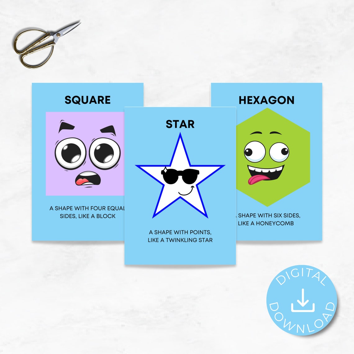 Shapes Recognition Flash Cards - Classroom Visual Shapes, Funny Faces ...