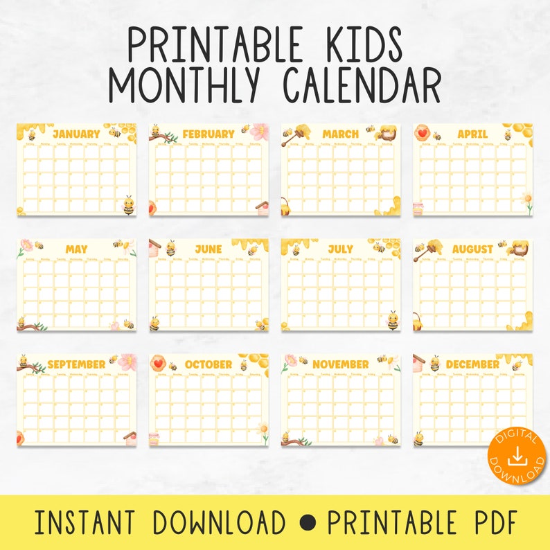 Calendarios imprimibles de abejas, calendario de educación en el hogar ...