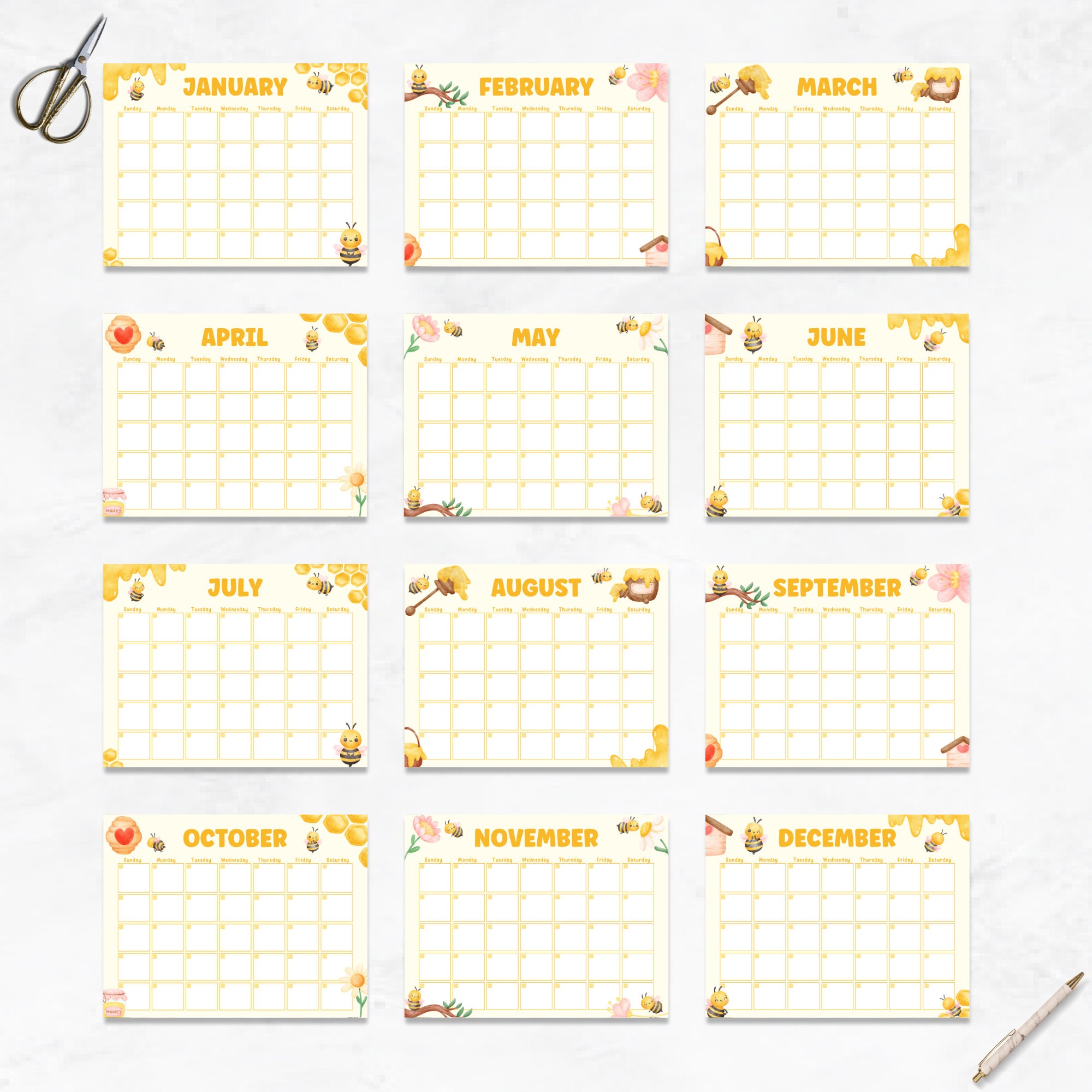 Printable Calendar Bundle for Kids, Undated Printable Kids Calendars ...