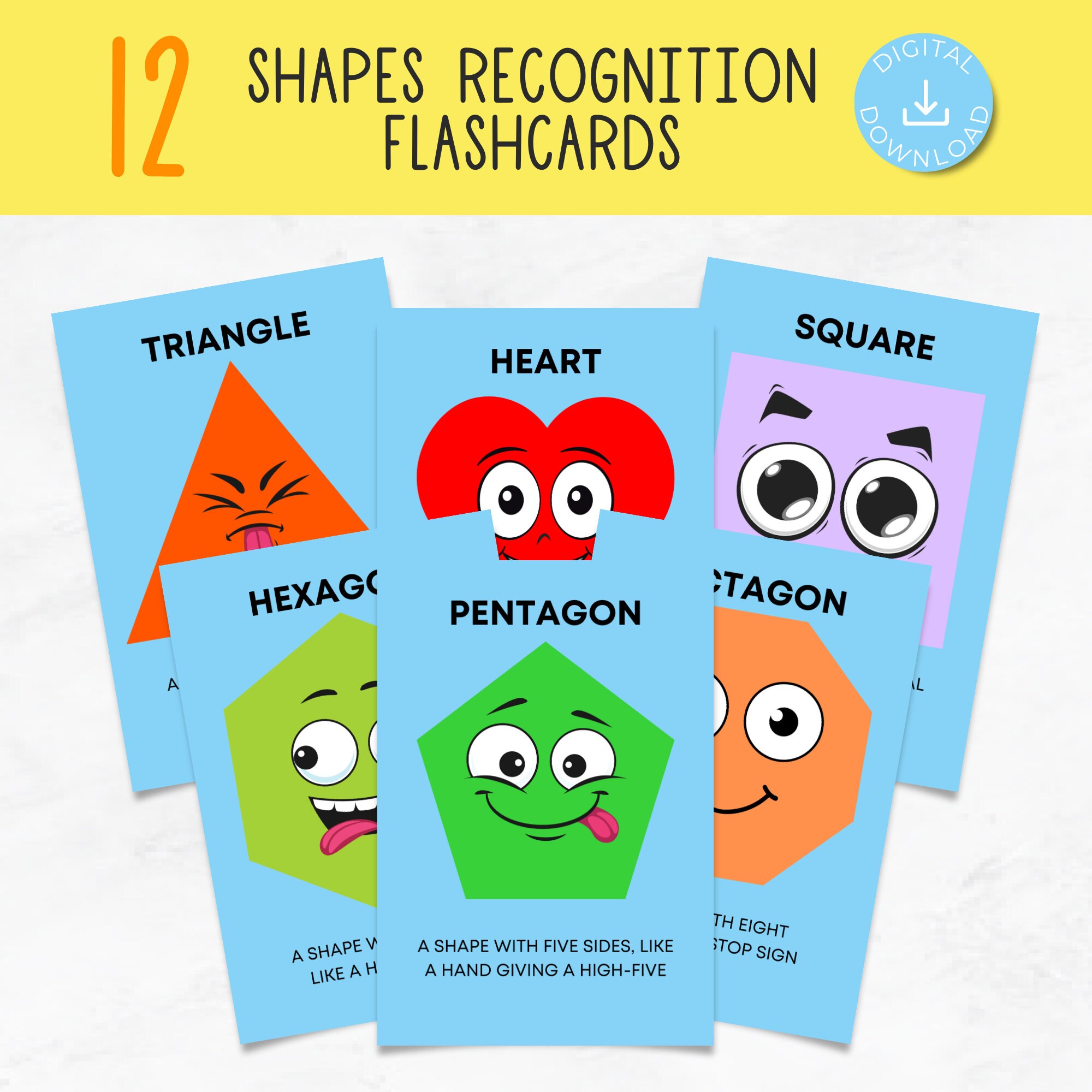 Shapes Recognition Flash Cards - Classroom Visual Shapes, Funny Faces ...