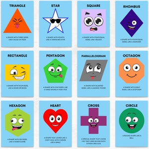 Shapes Recognition Flash Cards - Classroom Visual Shapes, Funny Faces ...
