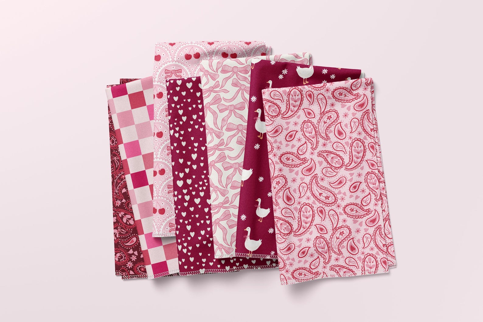 Coquette Valentine's Cherry Bow Seamless Pattern: Girly Pink Fabric ...
