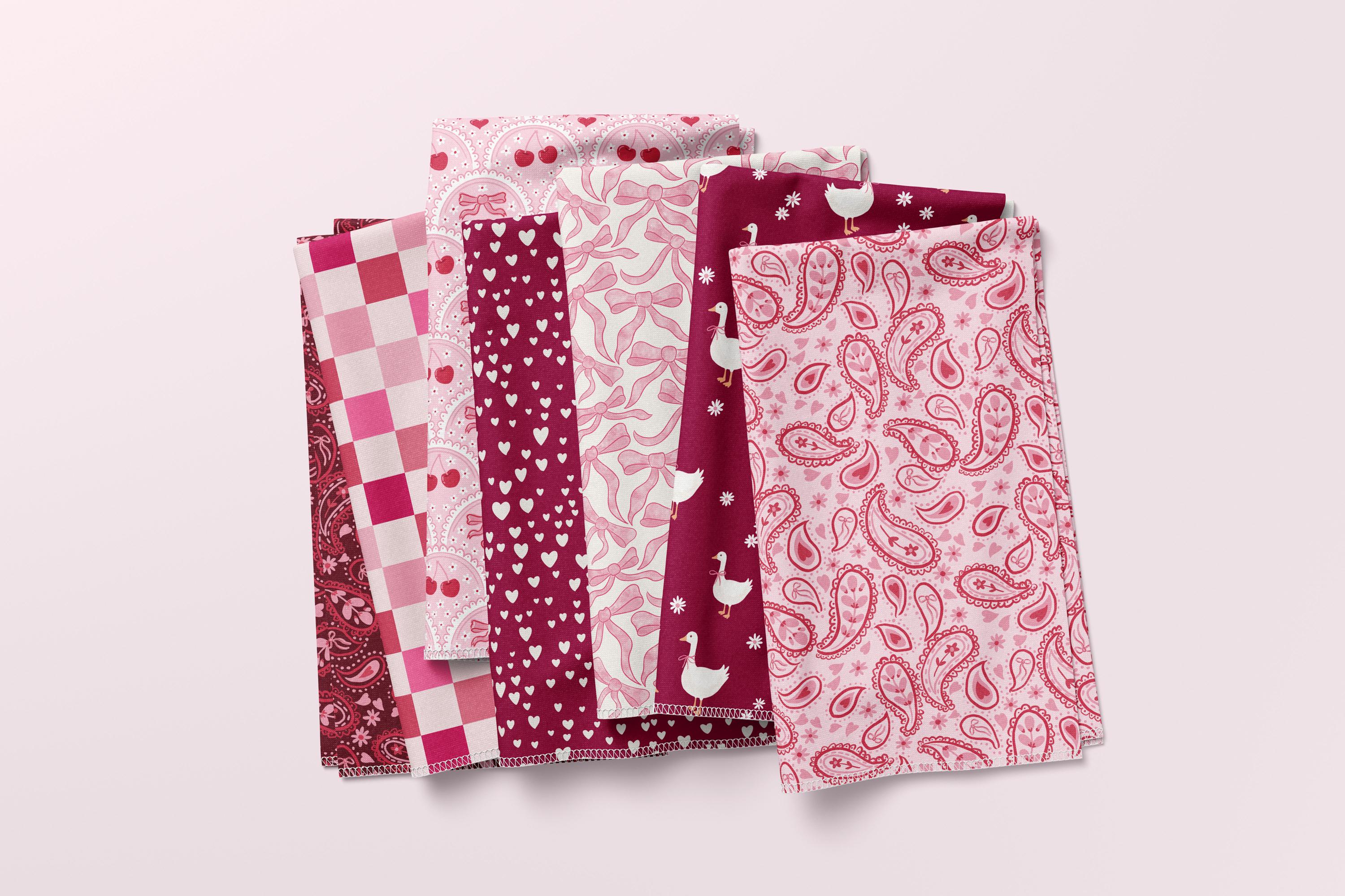 Coquette Valentine's Cherry Bow Seamless Pattern: Girly Pink Fabric ...
