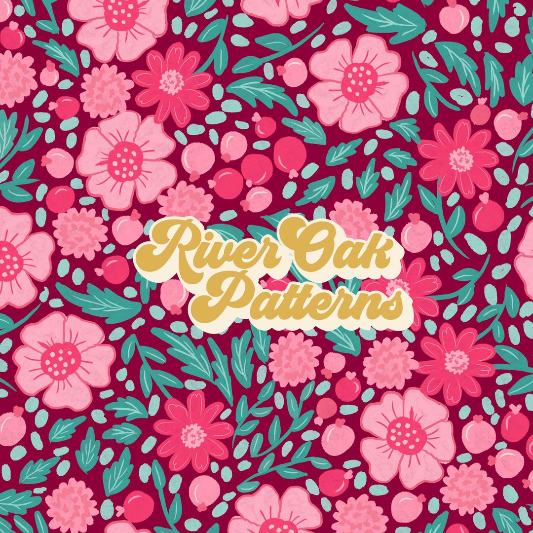 Dark Pink Valentine Floral Seamless Repeating Pattern Trendy Girly ...