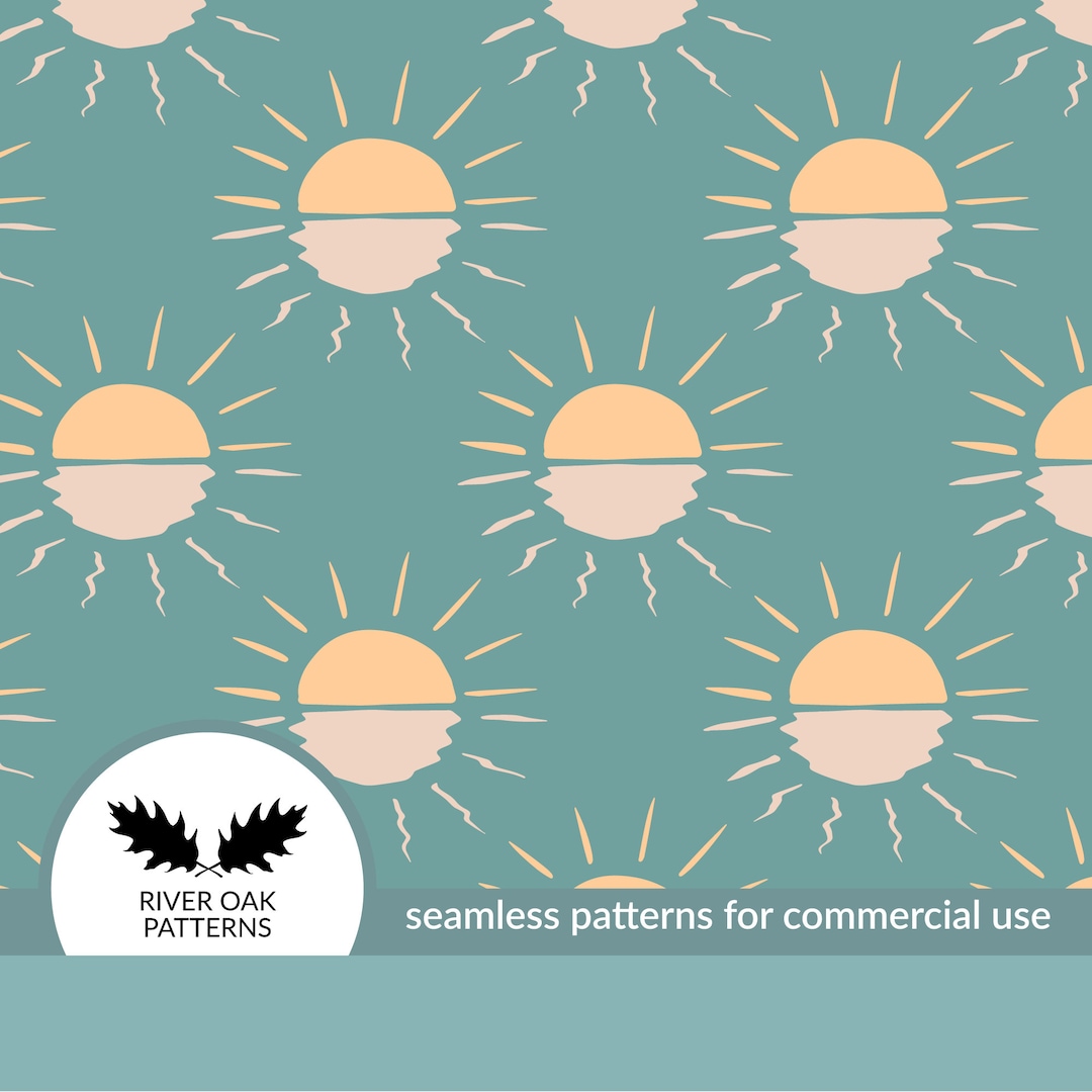 Boho Sunset Reflection in Blue Green Seamless Digital Repeat Pattern ...