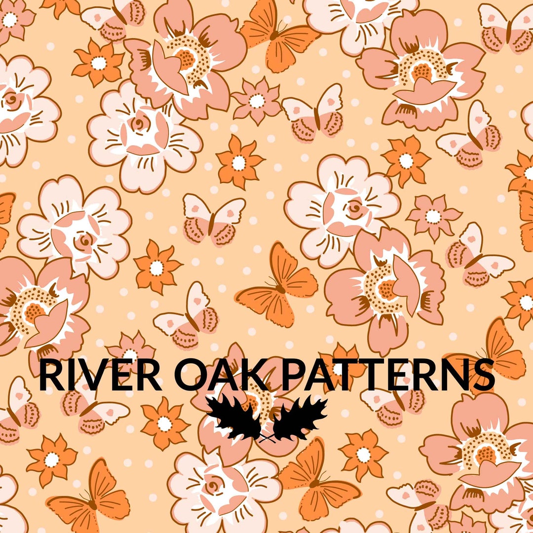 Retro 50s Floral Seamless File Butterfly Yellow Orange Fifties 1950s ...
