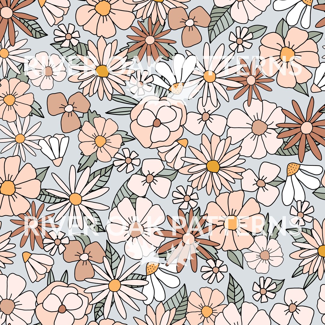 Boho 70s Floral Seamless Digital File Repeat Pattern for Commercial Use ...