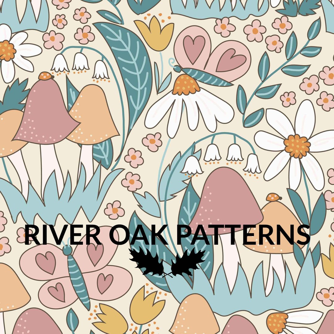 Groovy Happy Spring Summer Seamless File, Retro Mushrooms Daisies ...