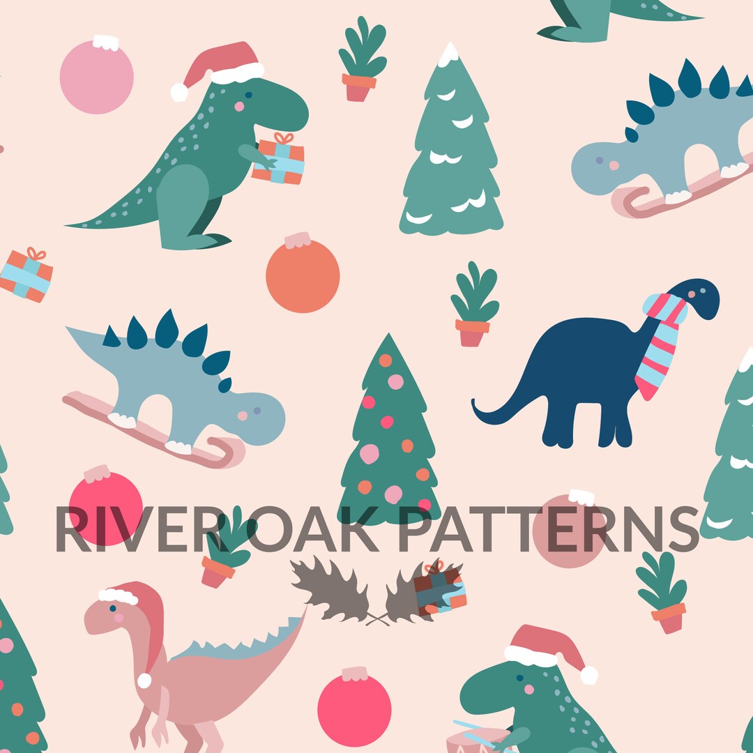 Christmas Trex Dinosaur Seamless Pattern: Fun Kids Design (digital) - Etsy