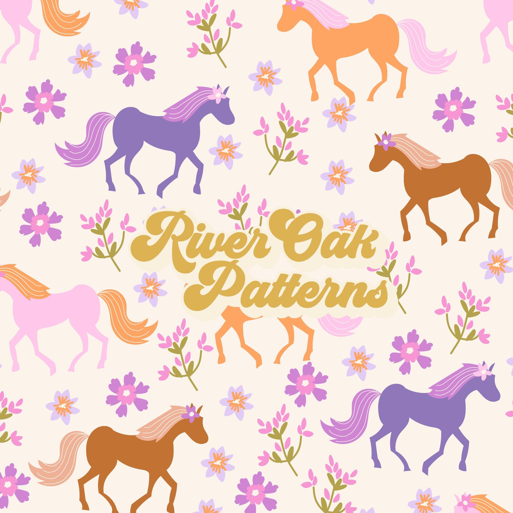 Horses Seamless File, Fantasy Storybook Pink Orange Purple Repeat ...