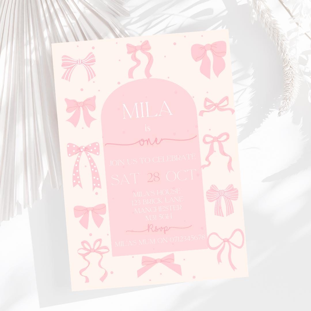 Pink Bow Birthday Invitation Template | Coquette Bow Theme | Minimalist ...