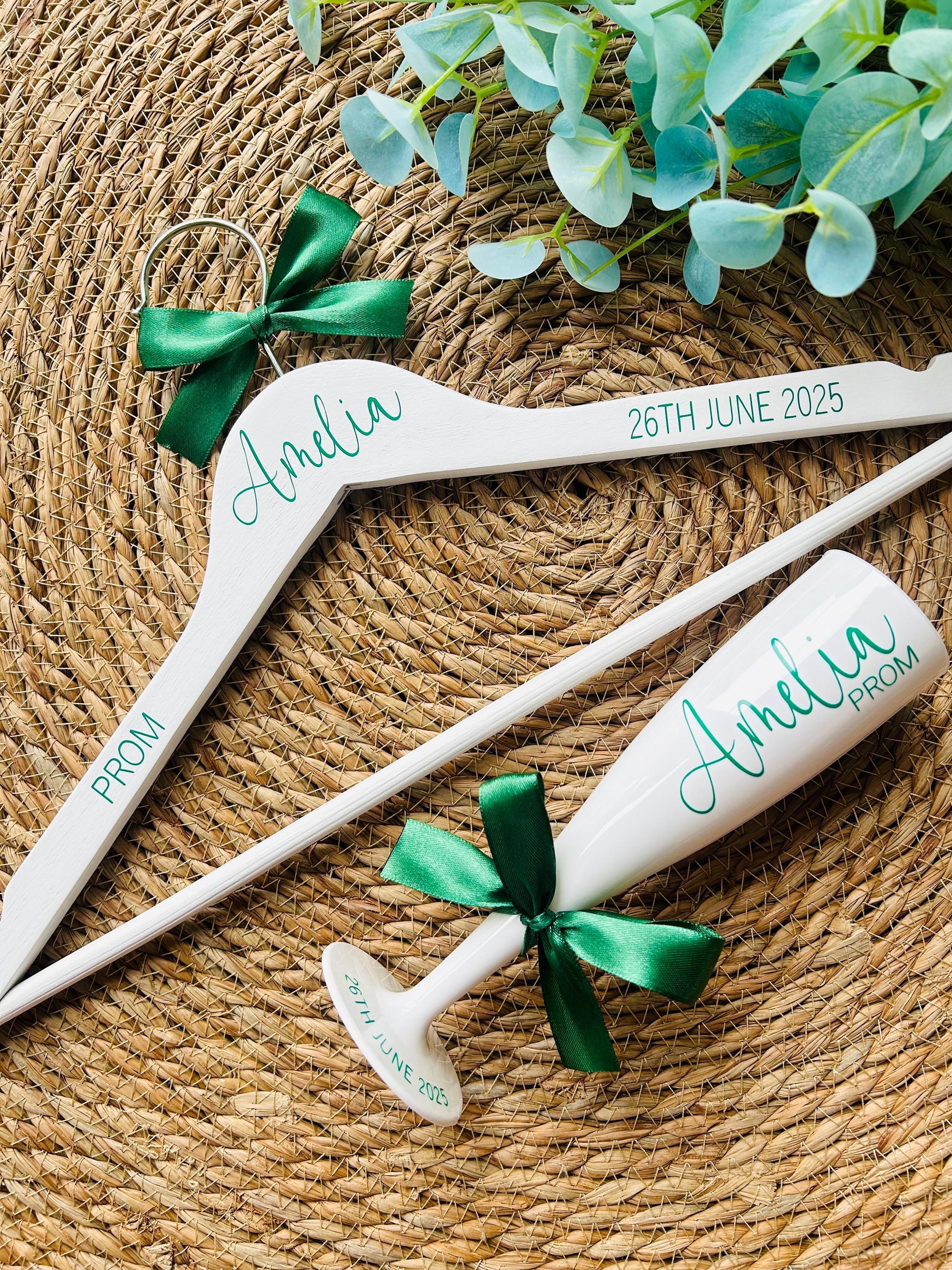 Personalised Prom Dress Hanger and Champagne Flute Set | Custom Name ...