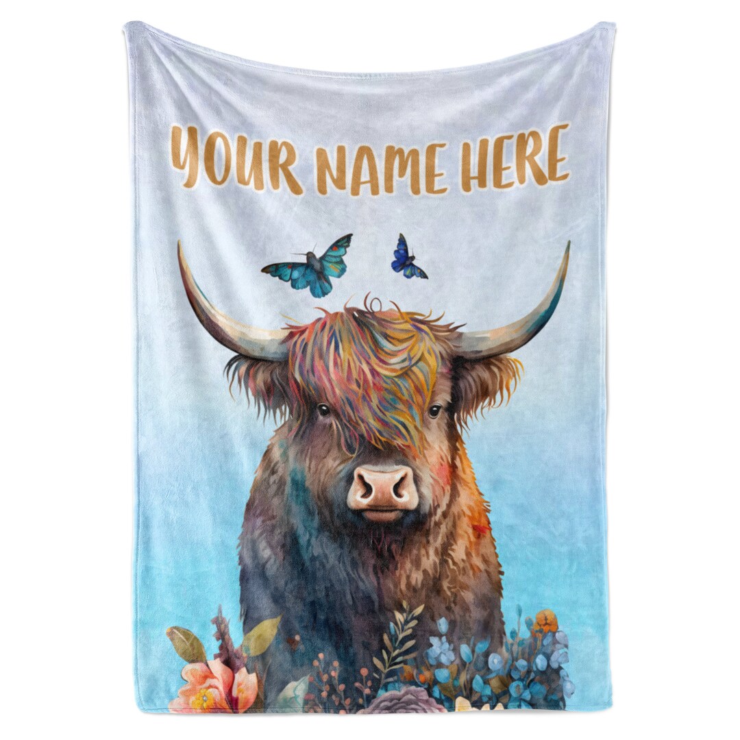 Personalized Highland Cow Print Blanket for Kids or Adult | Cute Custom ...