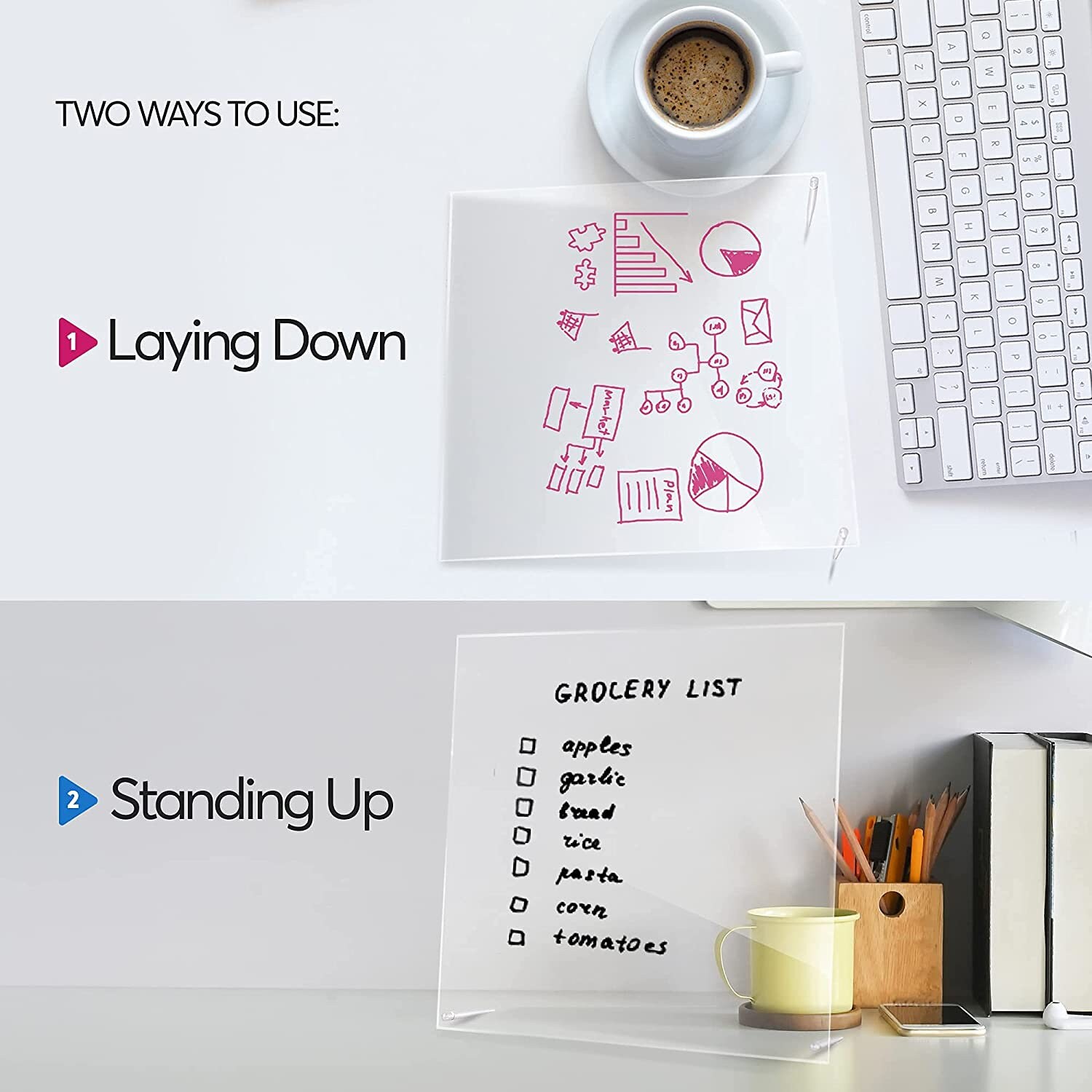 Desk Dry Erase Board With Erasable Marker | White, Black, Clear Acrylic ...