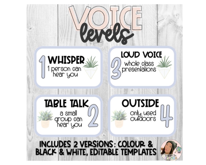 Classroom Voice Level Posters and Chart | EDITABLE Signs Soft Boho Chic ...