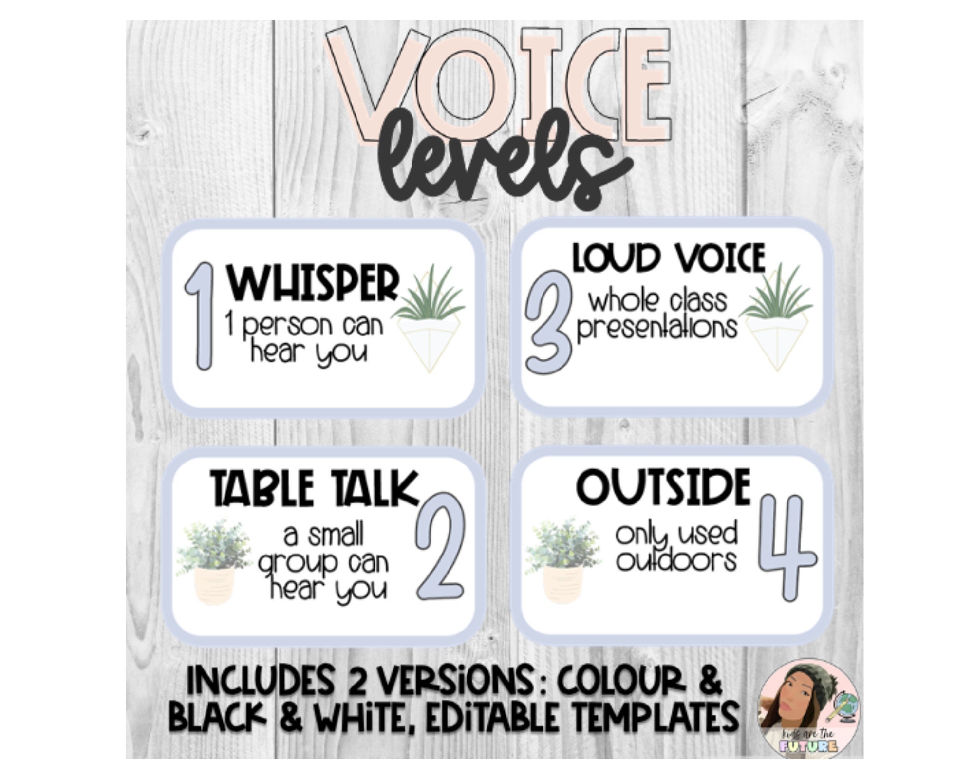 Classroom Voice Level Posters and Chart | EDITABLE Signs Soft Boho Chic ...