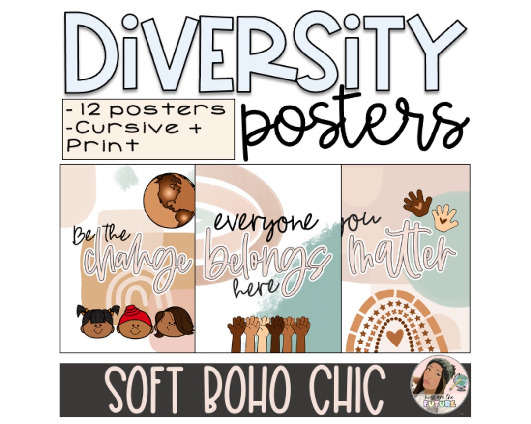 Classroom Diversity and Inclusion Posters & Bulletin Board Soft Boho ...