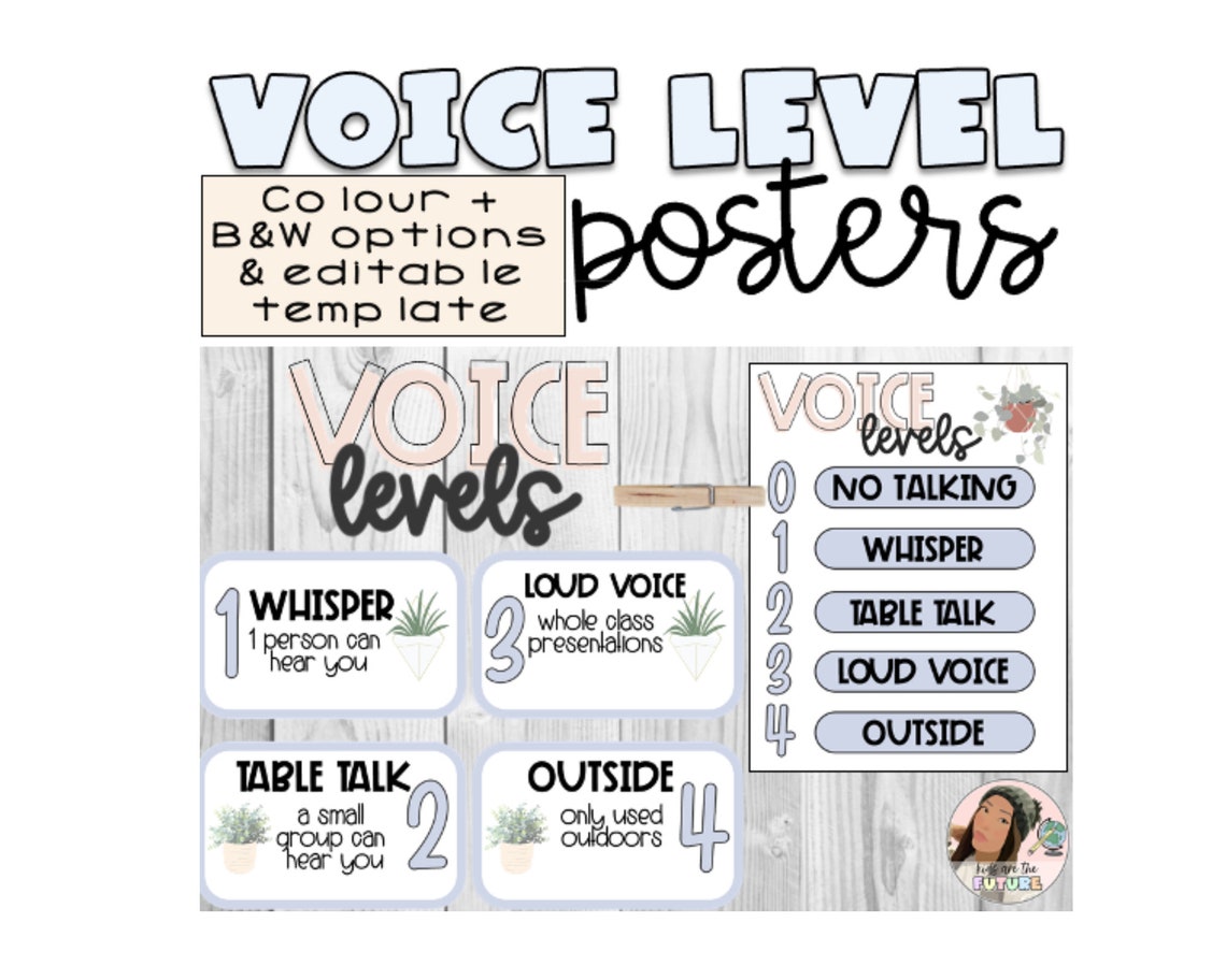 Classroom Voice Level Posters and Chart | EDITABLE Signs Soft Boho Chic ...