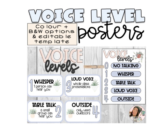 Classroom Voice Level Posters and Chart | EDITABLE Signs Soft Boho Chic ...