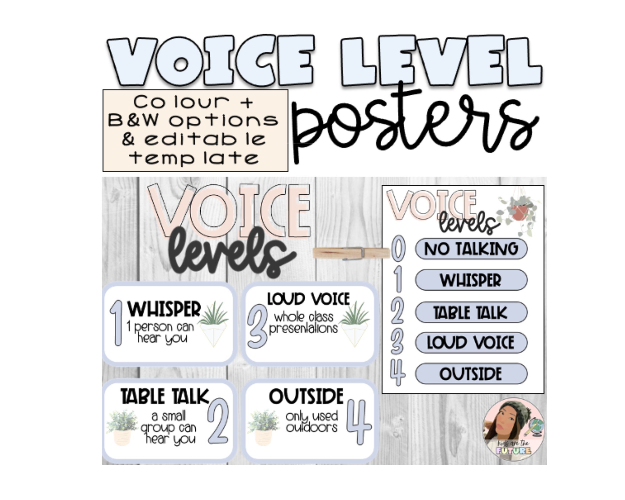 Classroom Voice Level Posters and Chart | EDITABLE Signs Soft Boho Chic ...