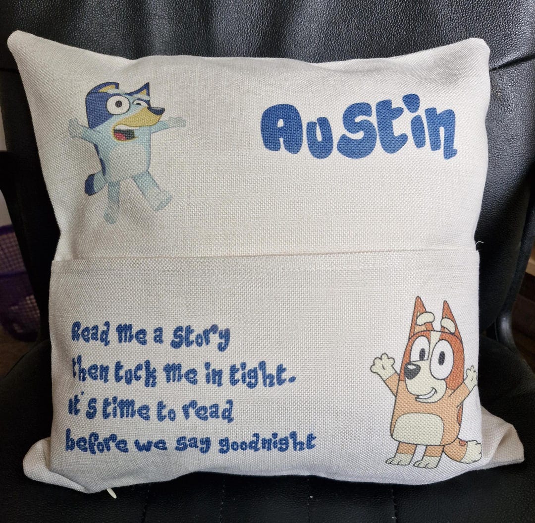 Bluey Inspired Personalised Reading Cushion, Pocket Cushion, Any Name ...