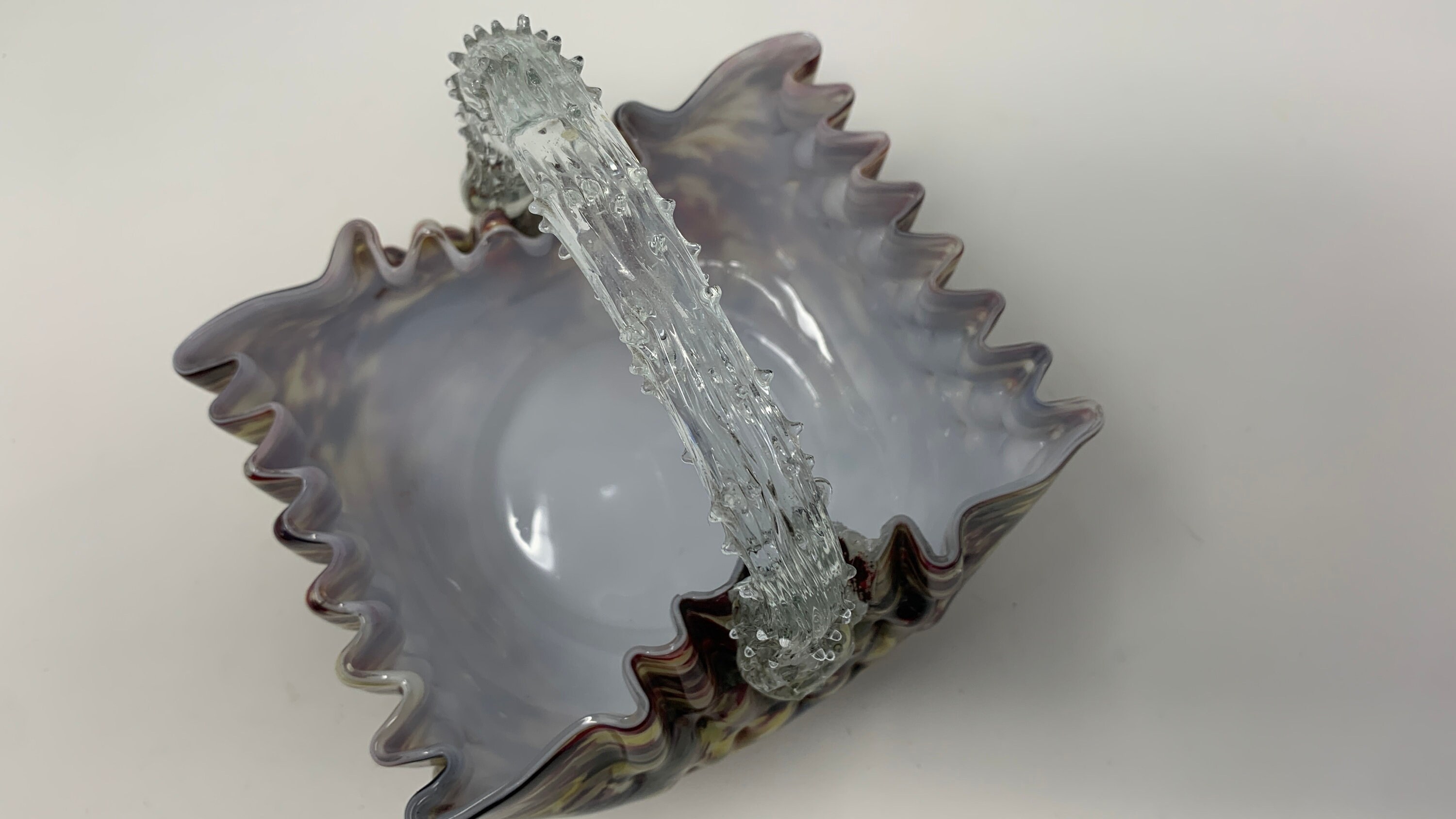 ANTIQUE Franz Welz Glass cottage Glass Basket Thorny Handle English ...