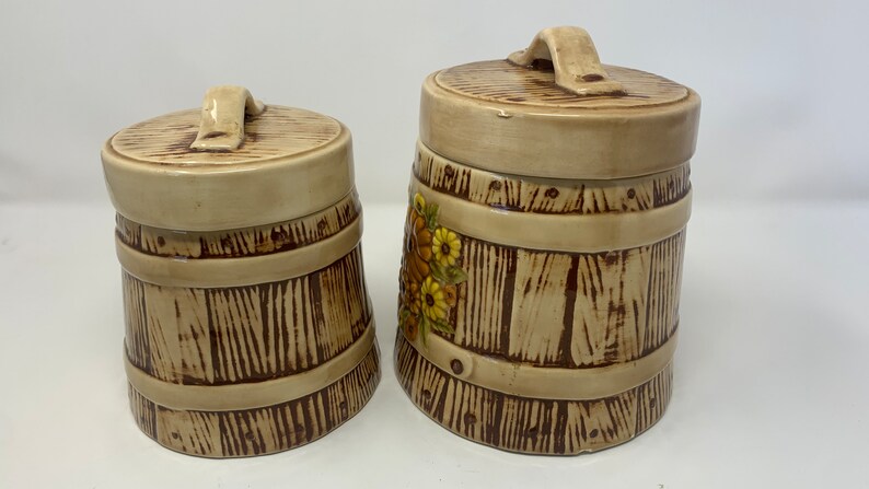Pair of Hand Painted Ceramic Canisters 1970's - Etsy