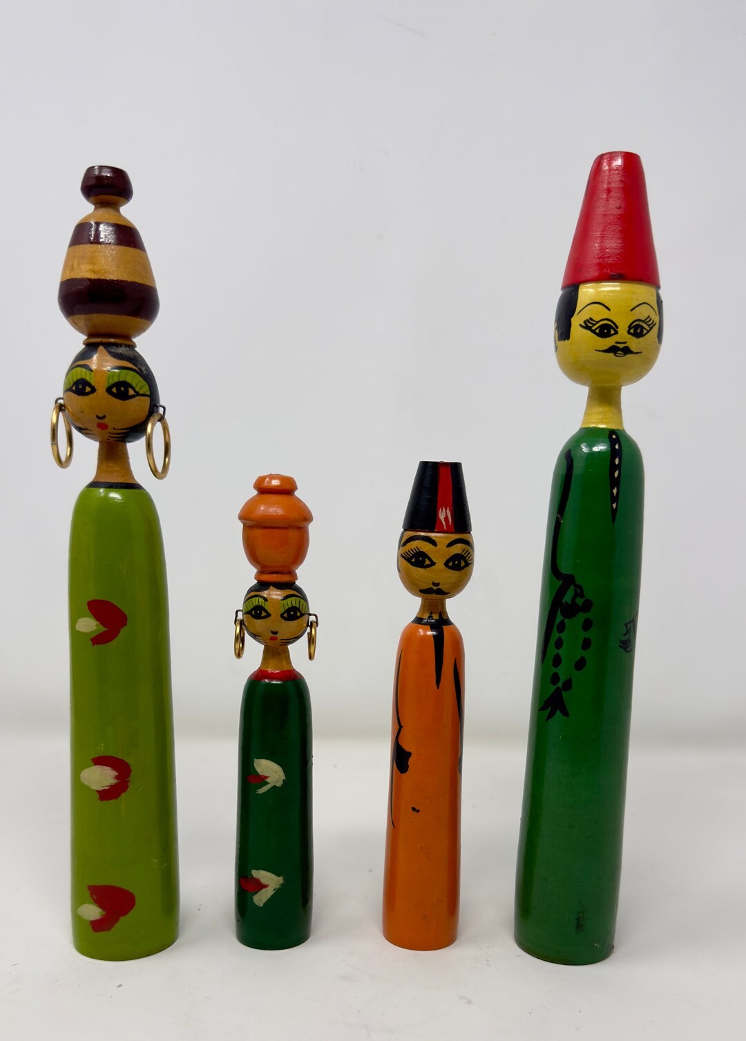 Vintage Egyptian Folk Art Wooden Spool Doll Family Complete - Etsy