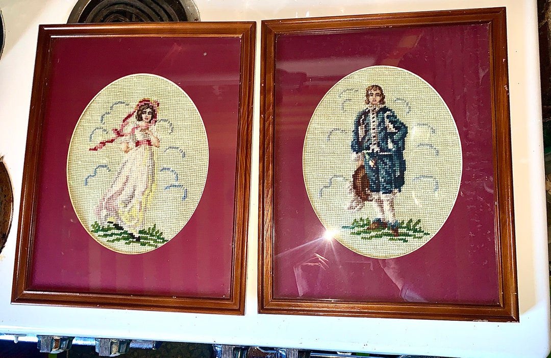 2 Framed Matted Needlepoint Pinkie and Blue Boy - Etsy