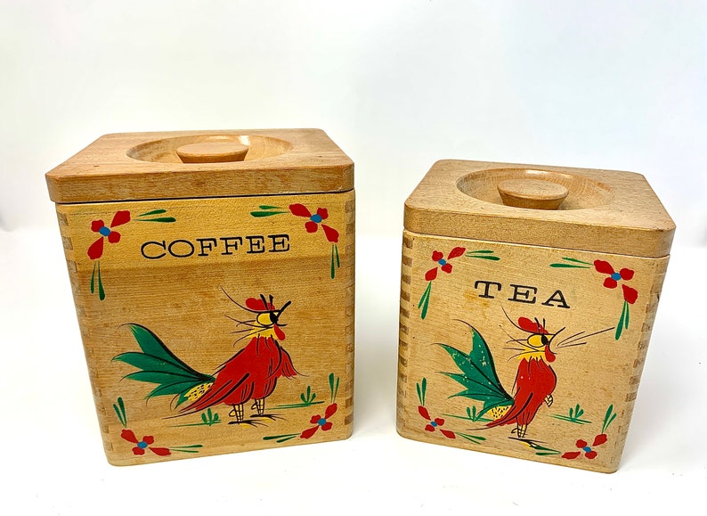 Canisters 1950s Japan Wooden Dovetail Canister Set Coffee and - Etsy