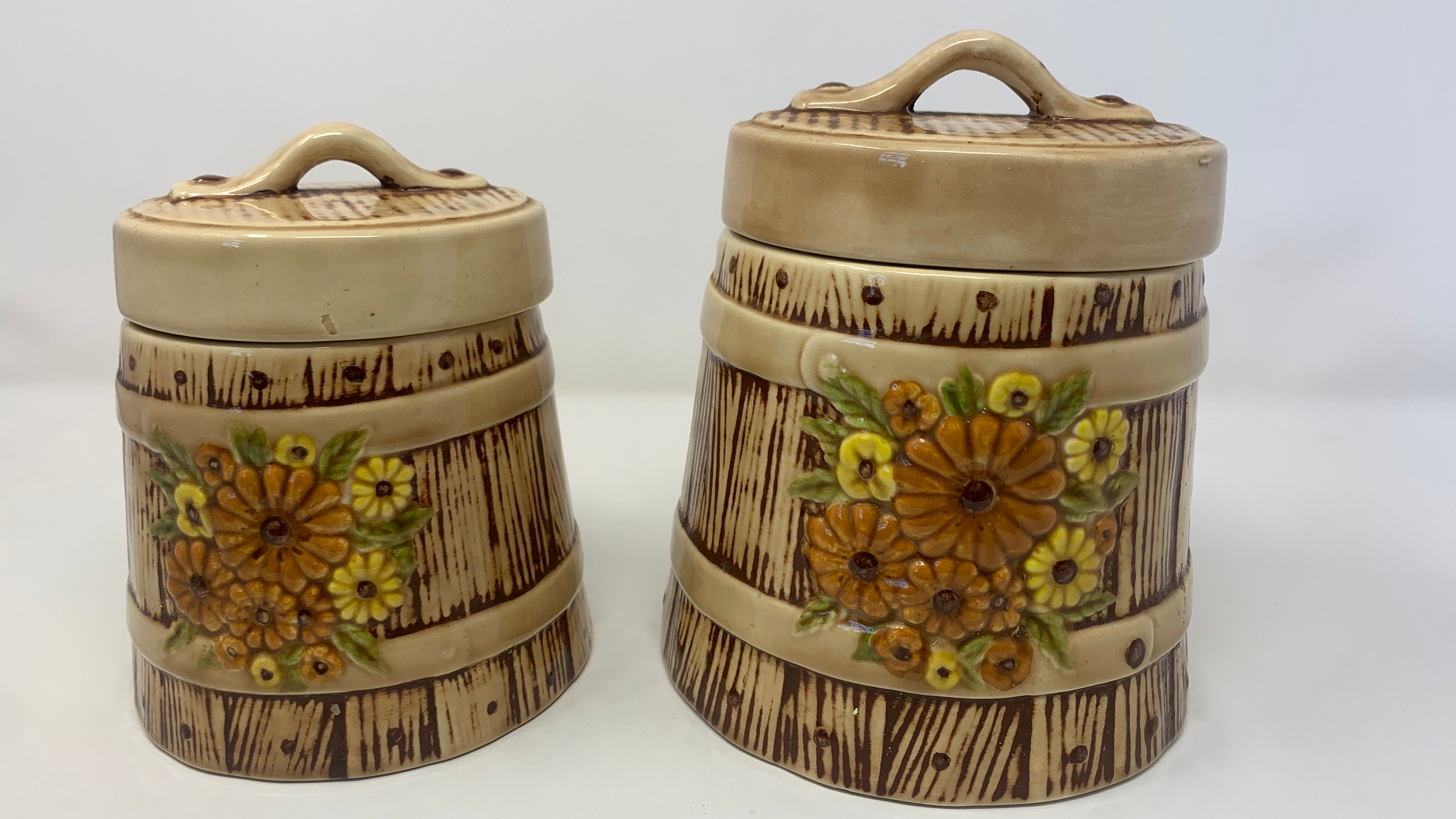 Pair of Hand Painted Ceramic Canisters 1970's - Etsy