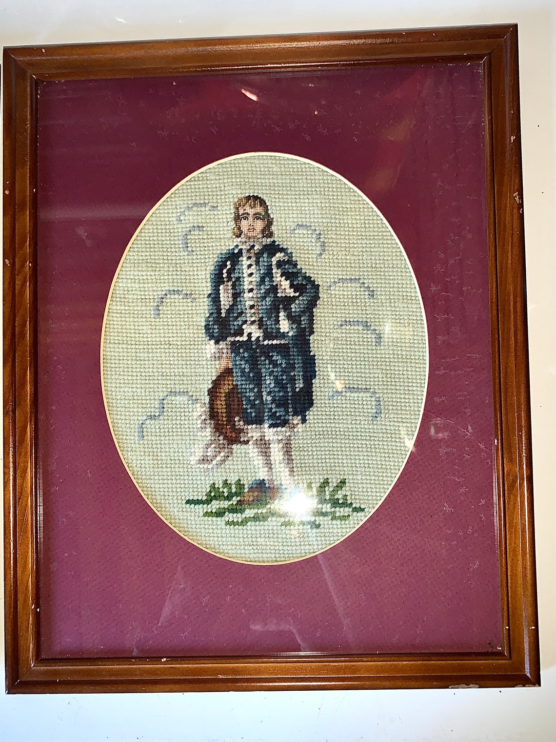 2 Framed Matted Needlepoint Pinkie and Blue Boy - Etsy
