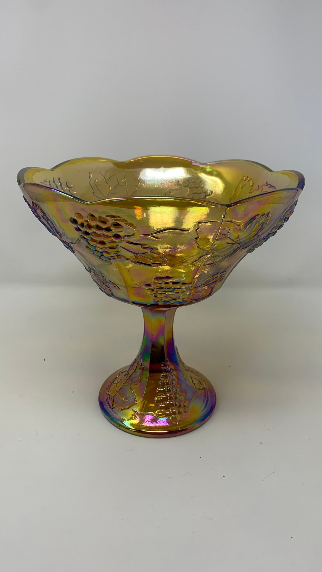 Indiana Glass Marigold Carnival Glass Compote Centrepiece Bowl Harvest ...