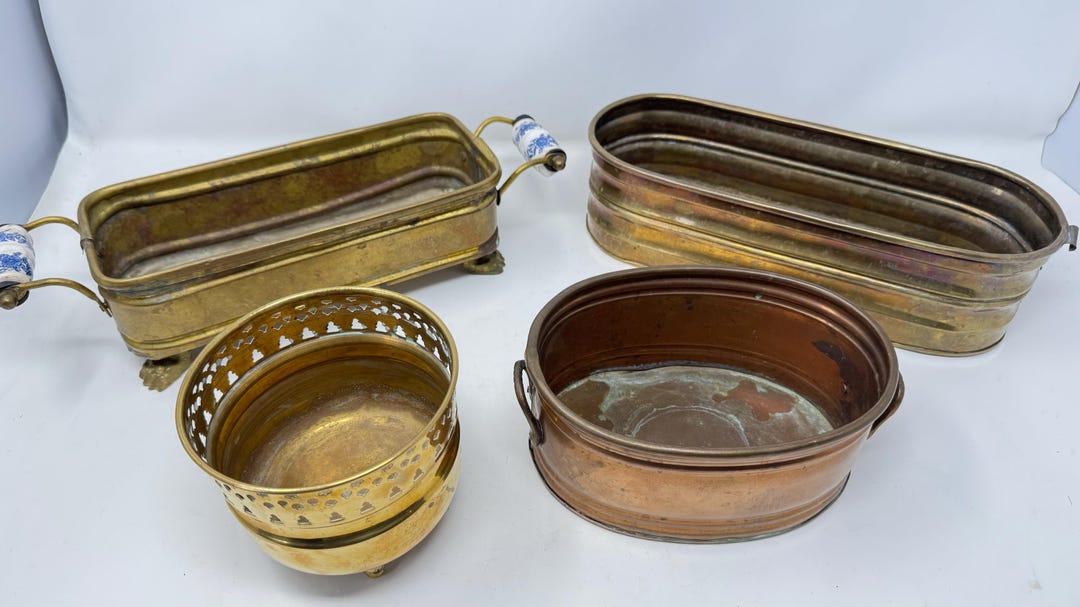 Vintage Set of 4 Brass and Copper Planters - Etsy