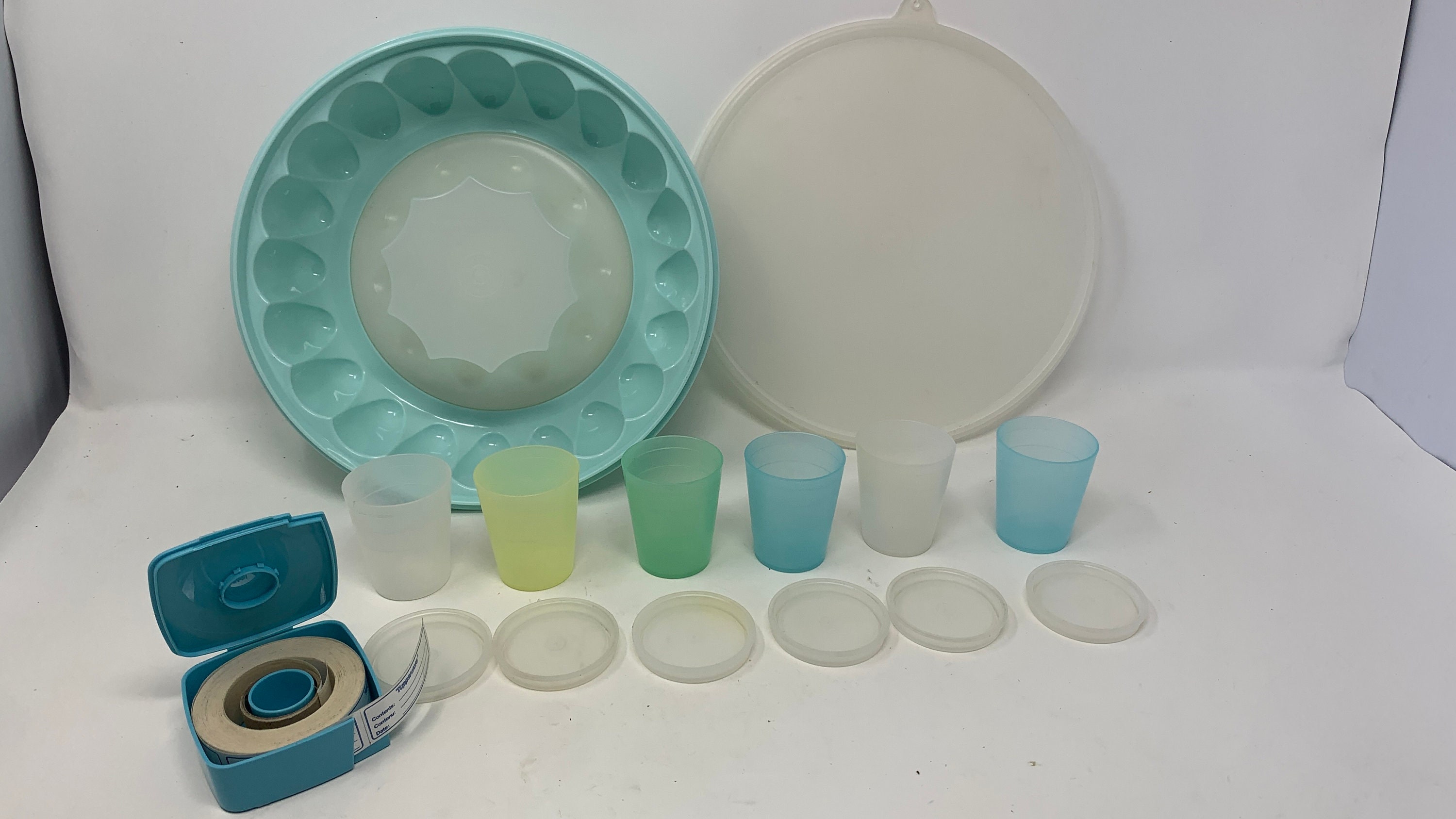 Vintage Canadian Tupperware Set Jello Mold, Mini Cups With Lids, Label ...
