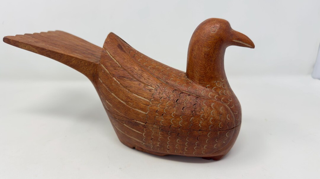 Vintage Hand Carved Teak Wood Bird Thailand 1970's Hidden Compartment ...