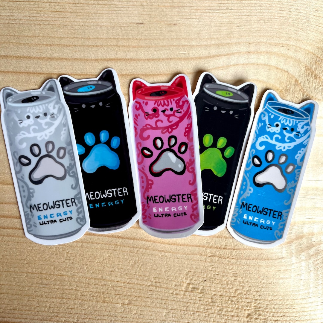 Cute Cat Meowster Energy Drink Sticker Monster Cat Water-resistant ...