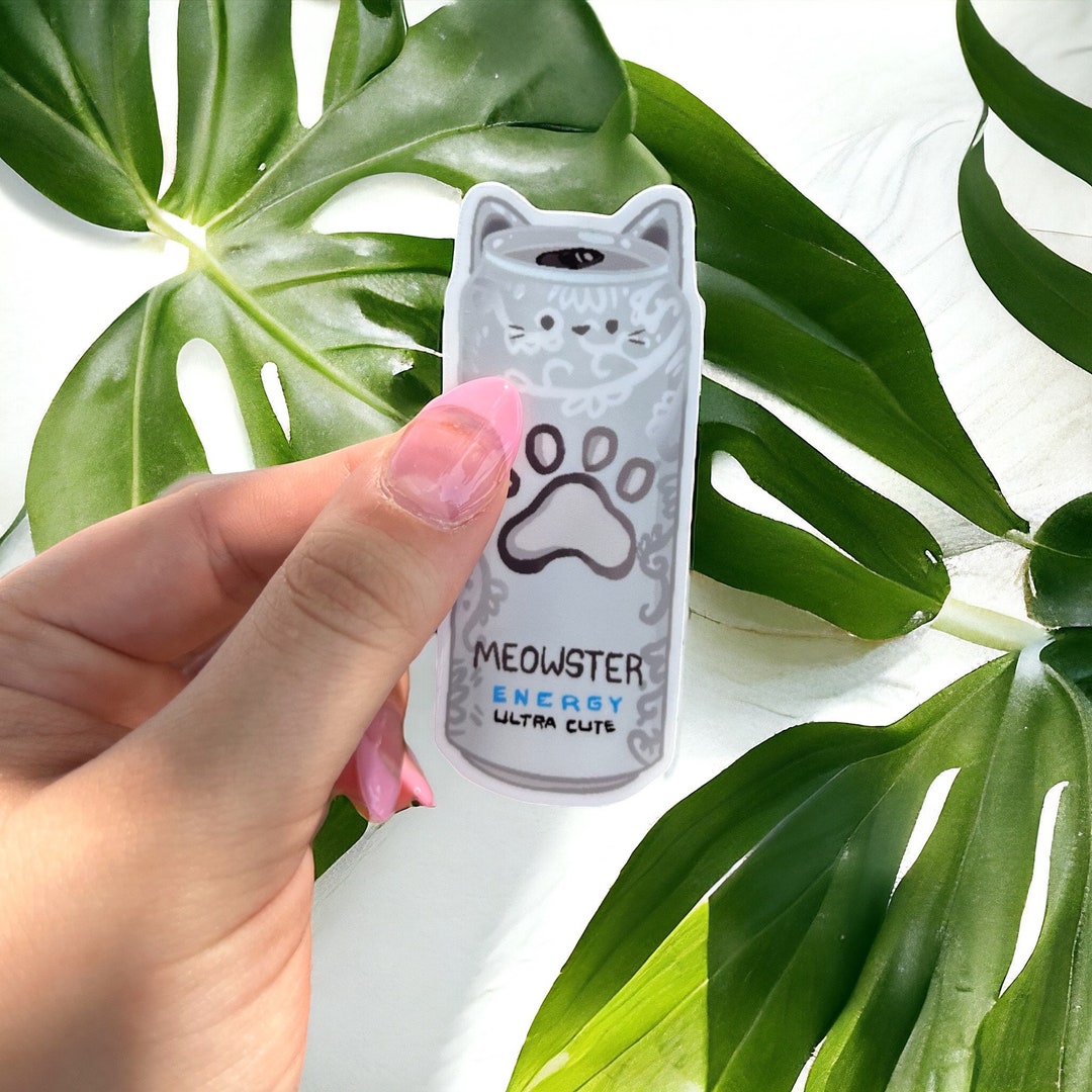 Cute Cat Meowster Energy Drink Sticker | Monster Cat | Water-resistant ...