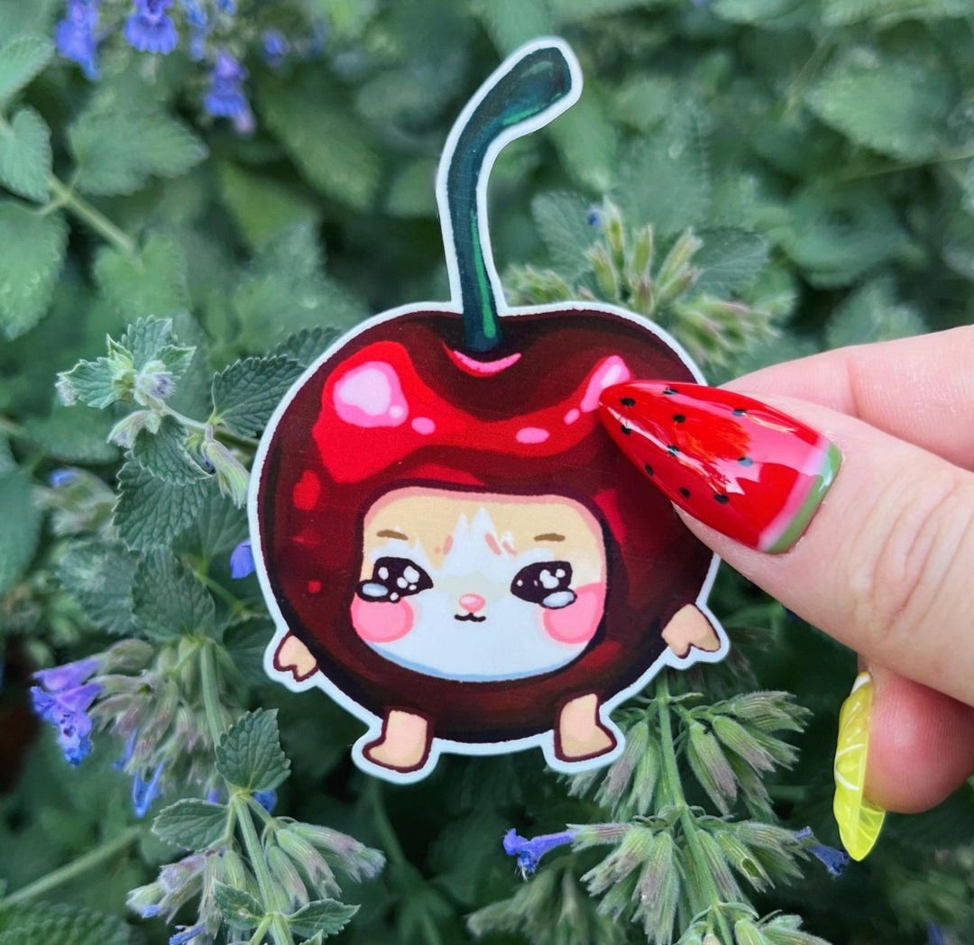 Cute Mad & Sad Cherry Cat Sticker | Cherry Cat Meme Sticker | Cute ...