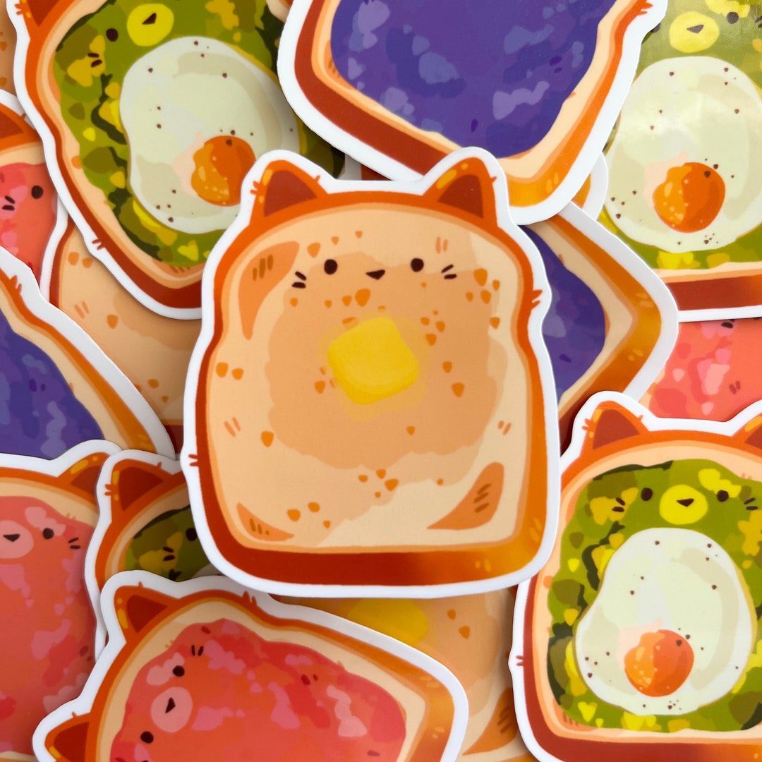 Cute Breakfast Cat Vinyl Sticker | Toast Cat | Jam and Toast Cat ...