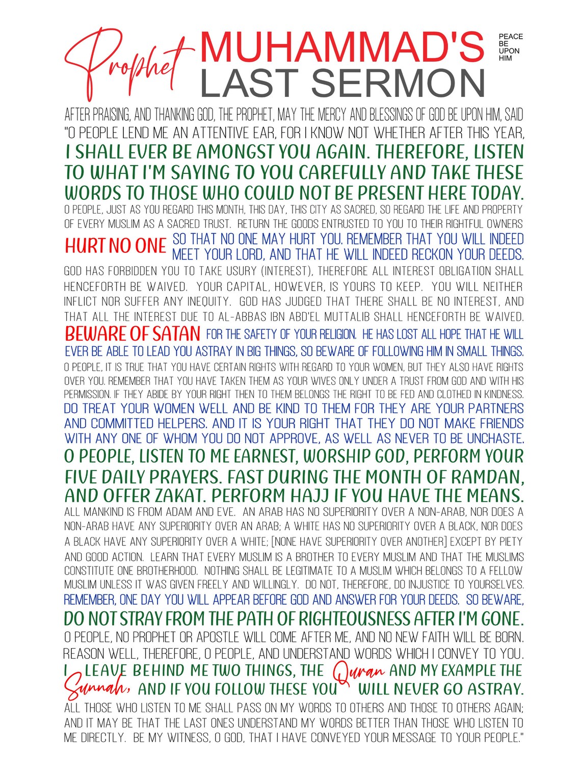Prophet Muhammad (PBUH) Last Sermon Digital Print: Inspire Your Home ...