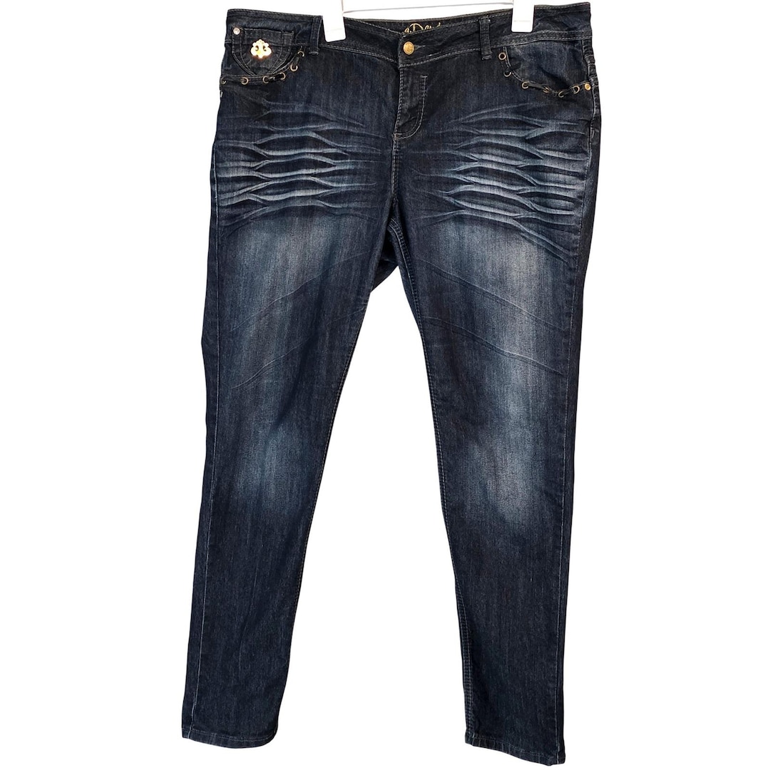 Dereon Dark 2ykwash Embellished Jeans Womens 20W Rhinestone Fleur De ...